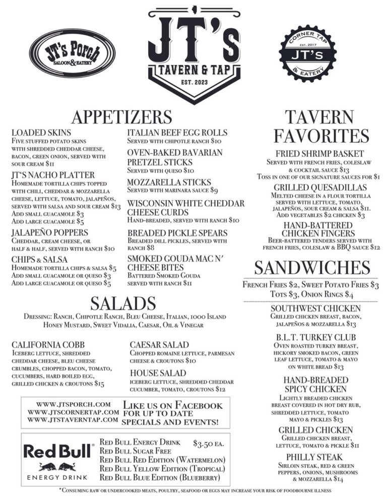 Menu – Jts Porch Saloon and Eatery